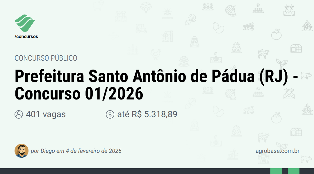 Prefeitura Santo Antônio de Pádua (RJ) - Concurso 01/2026 [prorrogado]